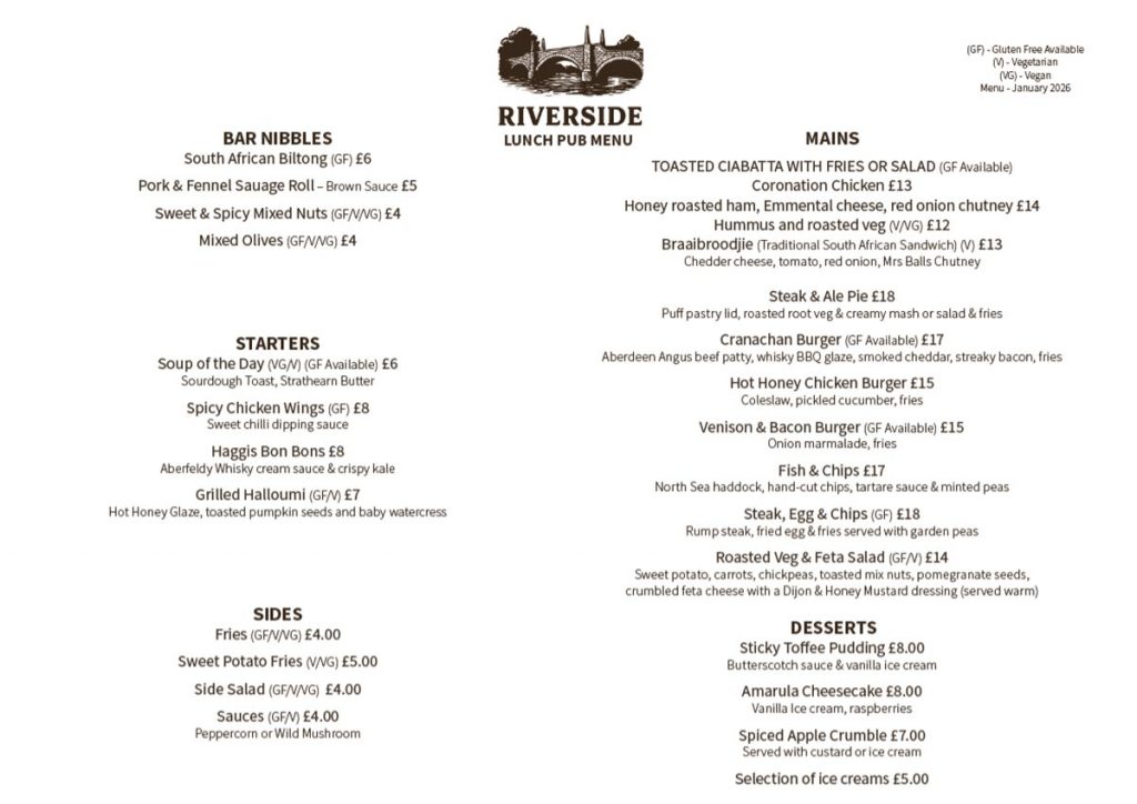 Menus – Riverside Aberfeldy