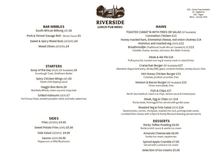 Menus – Riverside Aberfeldy